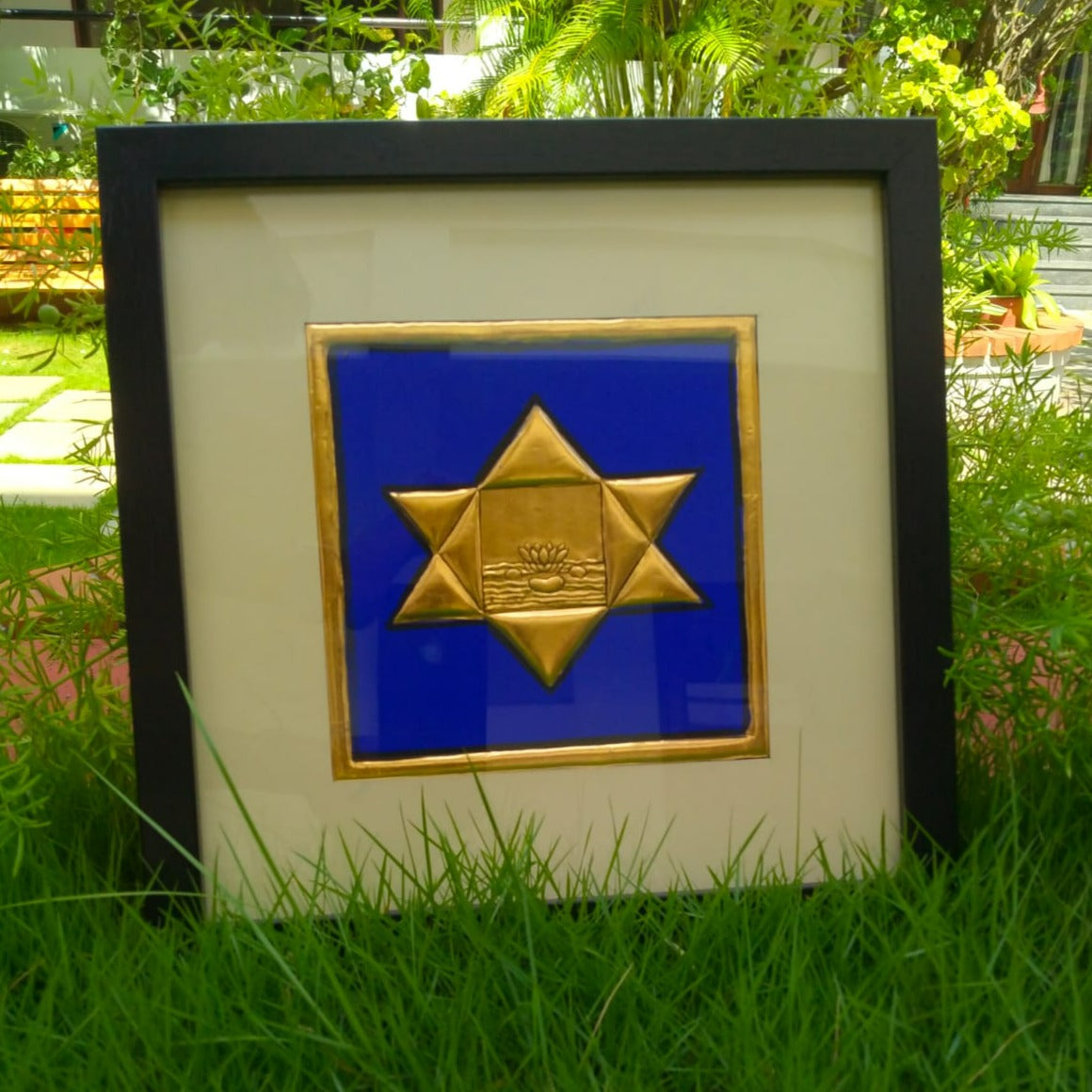Sri Aurobindo's Symbol Blue Tanjore Art | 22 Carat Gold & Wooden Frame ...
